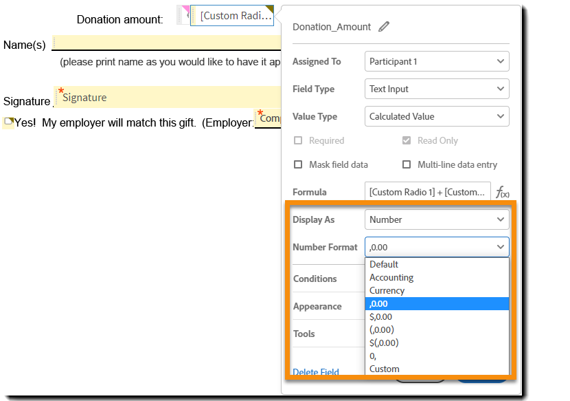 Berechnete Felder zu einem Formular hinzufügen